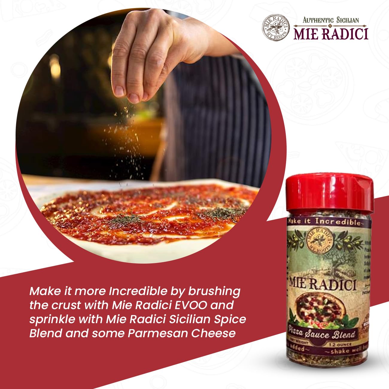 Sicilian Pizza Sauce Blend with shaker top - Mie Radici Inc